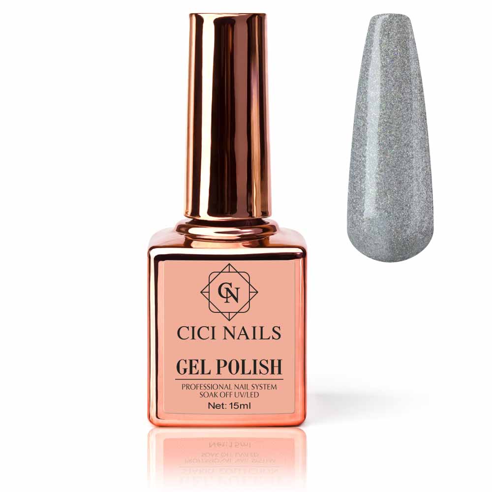 Šljokasto srebrna gellak boja Platinum Silver - Cici Nails